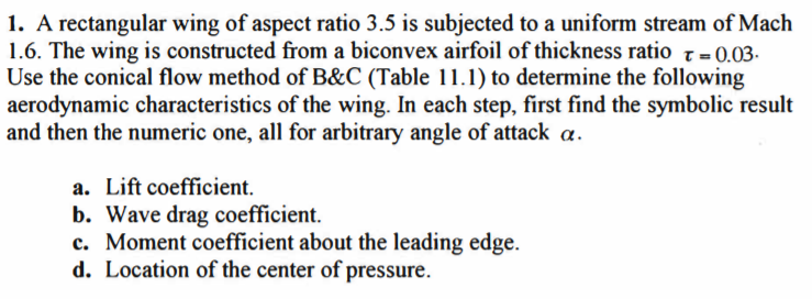 1. A rectangular wing of aspect ratio 3.5 is | Chegg.com