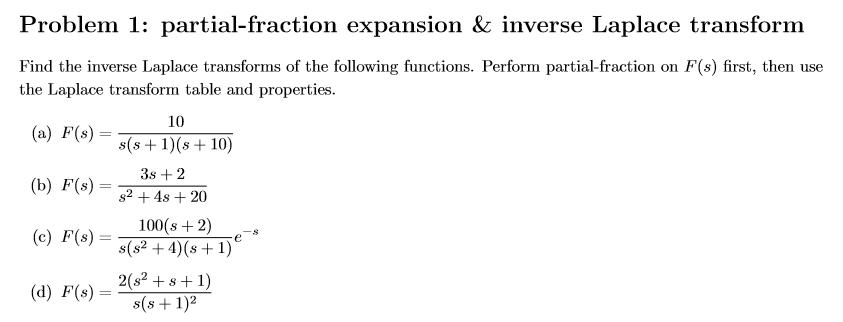 Solved Problem 1: partial-fraction expansion & inverse | Chegg.com
