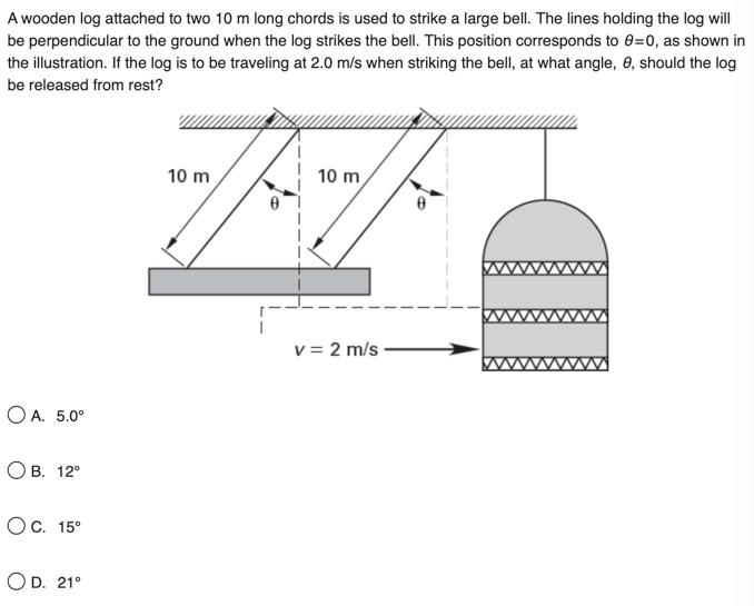 Solved A wooden log attached to two 10 m long chords is used | Chegg.com
