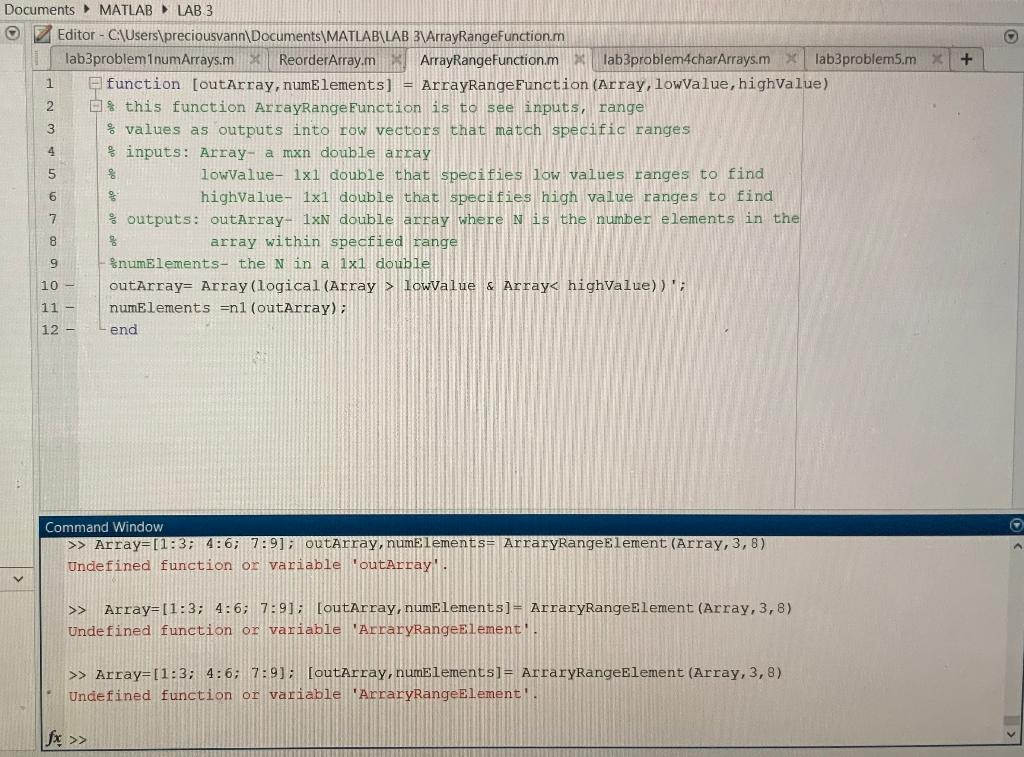 Solved + 1 4 Documents MATLAB LAB 3 Editor - | Chegg.com
