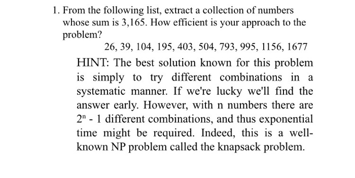 Solved 1. From the following list, extract a collection of | Chegg.com