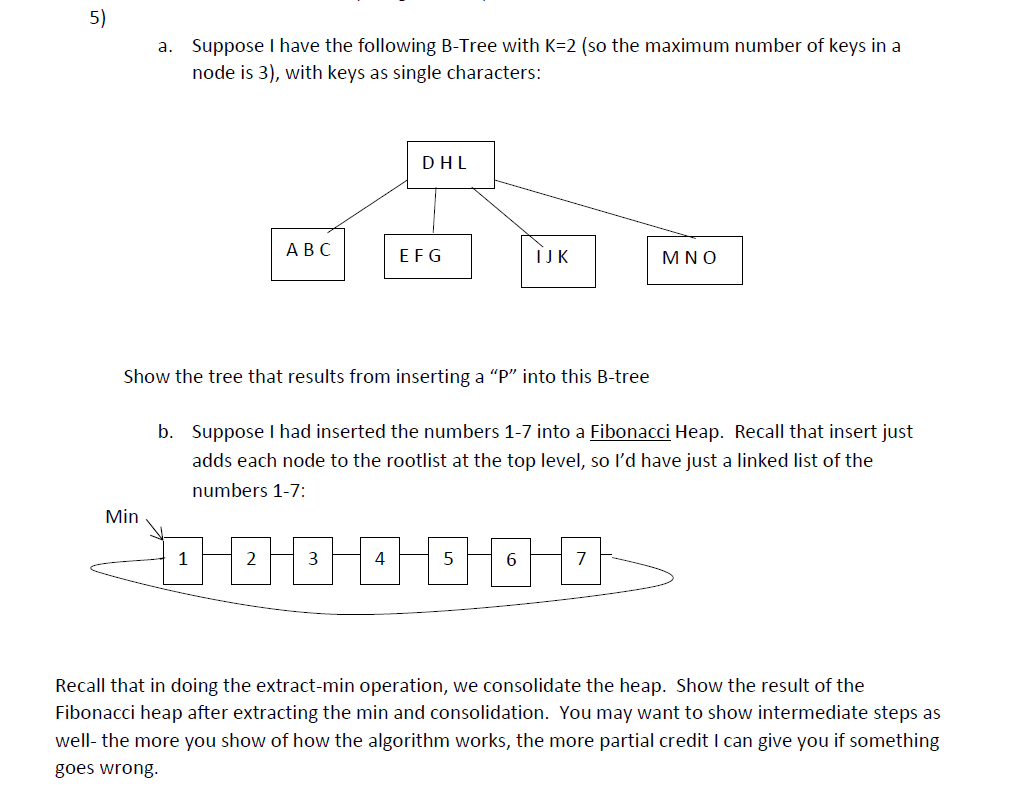 Solved 5) a. Suppose I have the following B-Tree with K=2 | Chegg.com