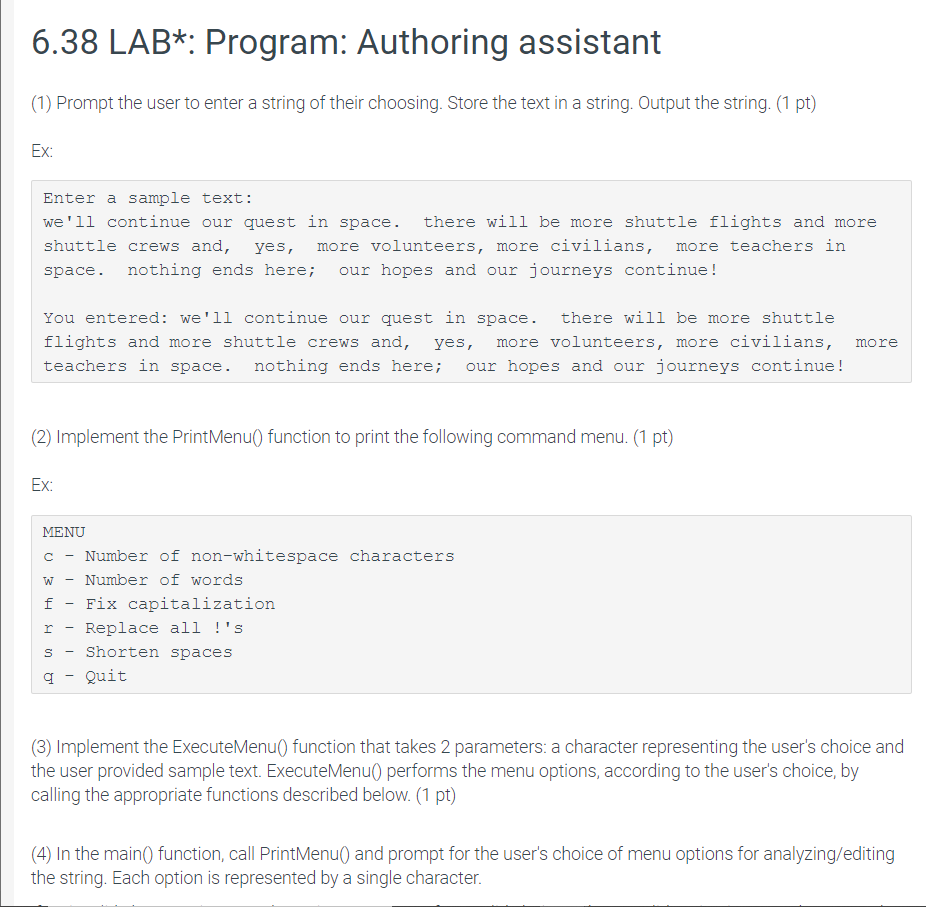 6.38 LAB*: Program: Authoring assistant (1) Prompt | Chegg.com 6.38 LAB*: Program: Authoring assistant (1) Prompt | Chegg.com