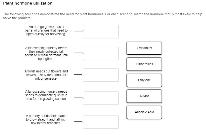 Solved Plant hormone utilization The following scenarios | Chegg.com