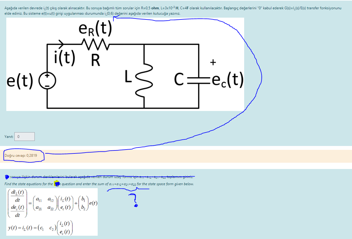 Solved Find the state equations for the question and enter | Chegg.com