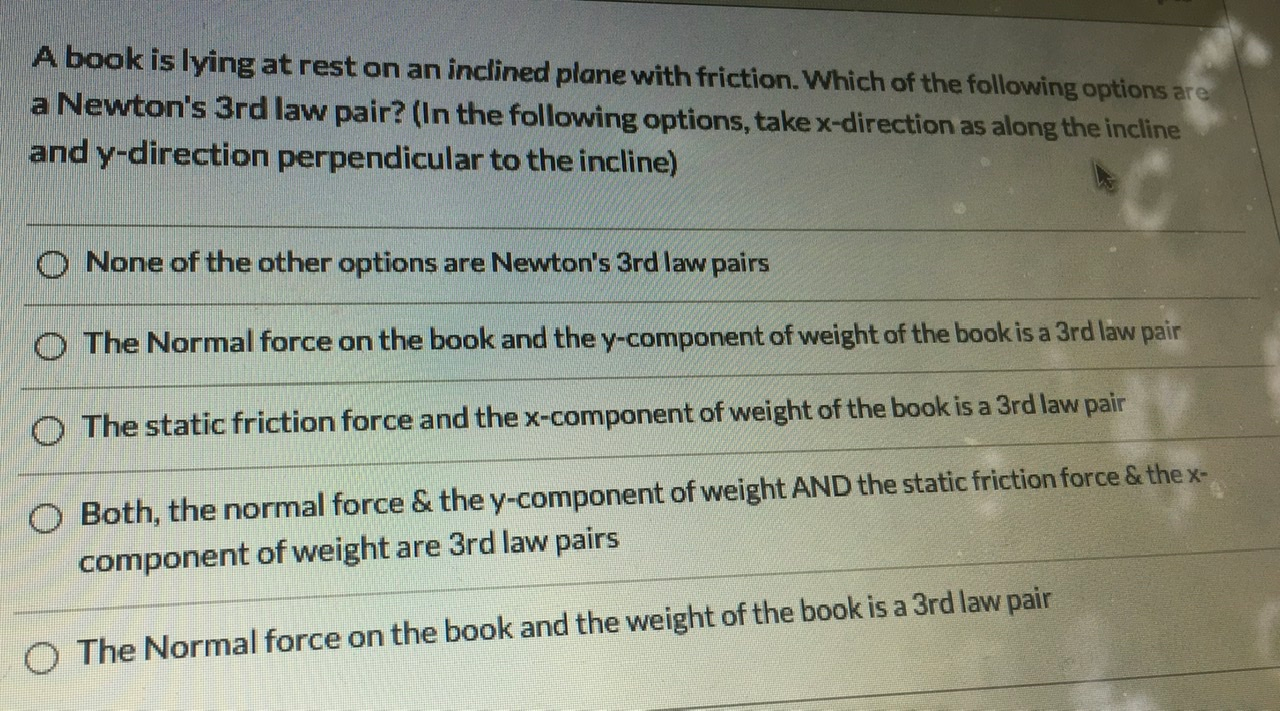 Solved A book is lying at rest on an inclined plane with | Chegg.com