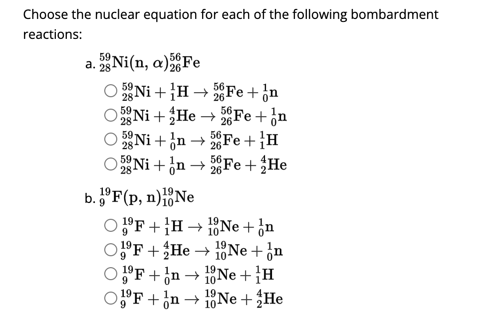 Solved Choose the nuclear equation for each of the following | Chegg.com
