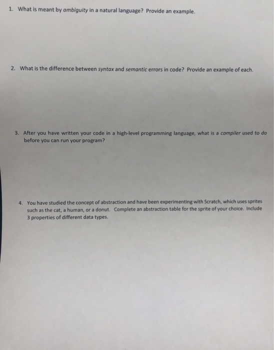 Solved 1. What is meant by ambiguity in a natural language? | Chegg.com