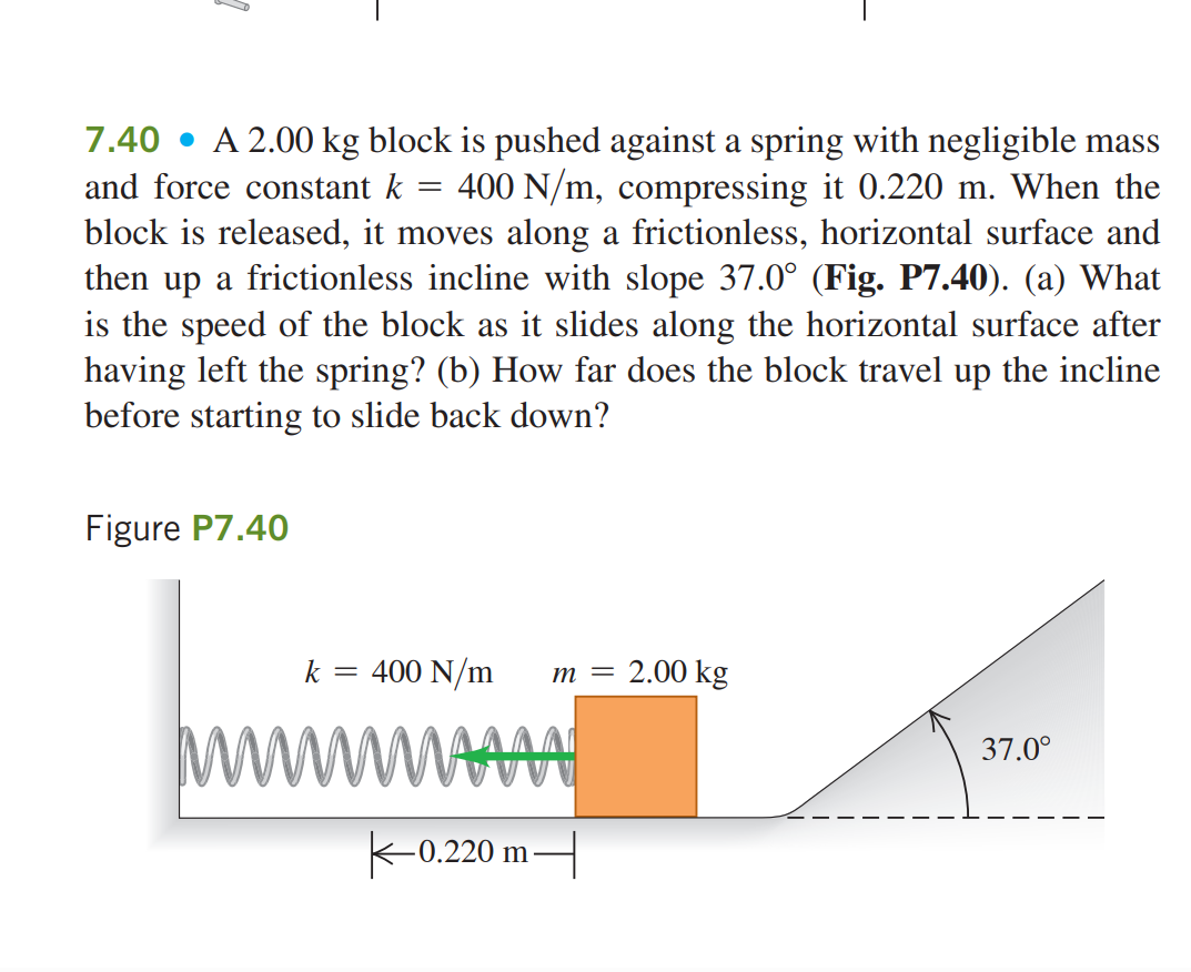 Solved 7.40 - ﻿A 2.00kg ﻿block is pushed against a spring | Chegg.com