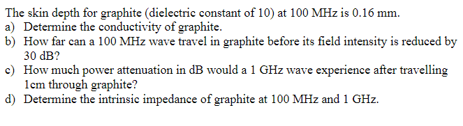 Solved The skin depth for graphite (dielectric constant of | Chegg.com