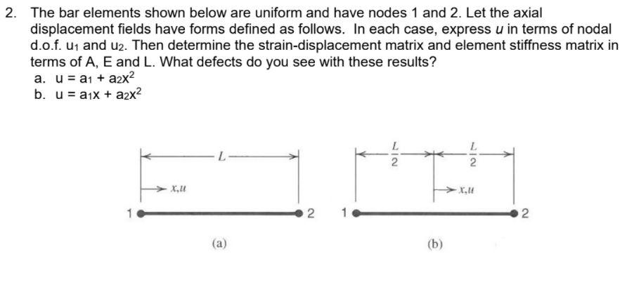 Solved 2. The bar elements shown below are uniform and have | Chegg.com