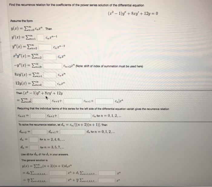 Solved Find The Recurrence Relation For The Coefficients Of