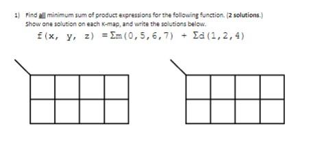 Solved 1) Find all minimum sum of product expressions for | Chegg.com