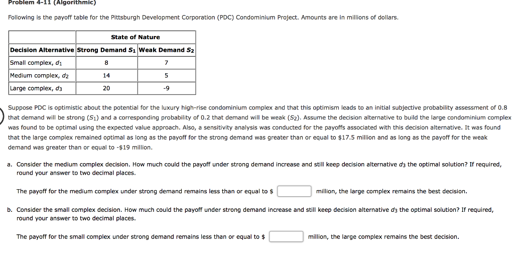 Solved Problem 4-11 (Algorithmic) Following is the payoff | Chegg.com