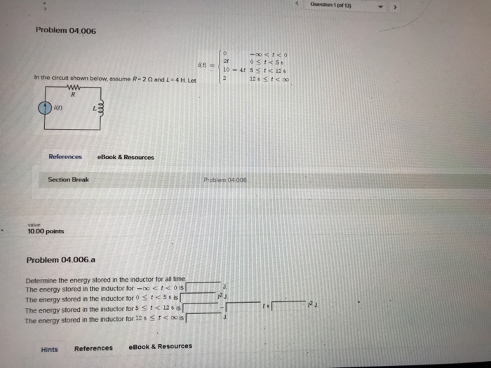 Solved Quesnon 1 (of 13) Problem 04.006 Inthe circuit shown | Chegg.com