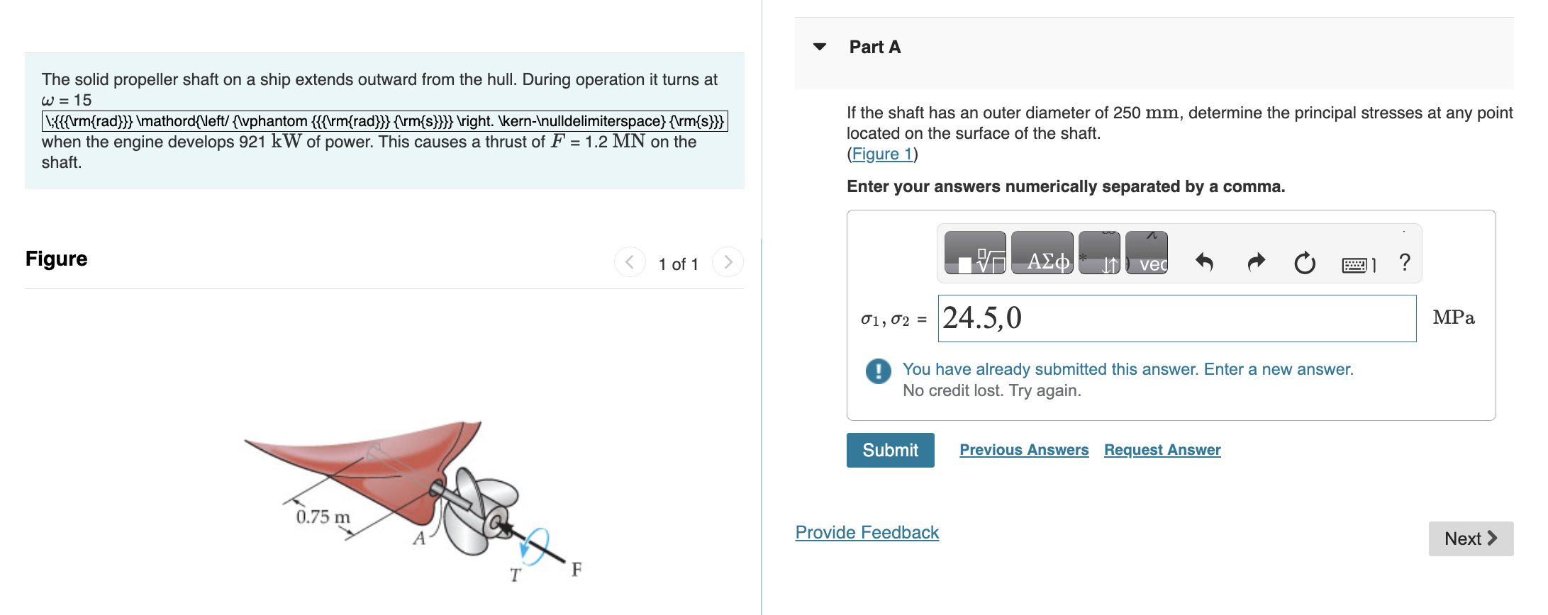 Solved The solid propeller shaft on a ship extends outward | Chegg.com
