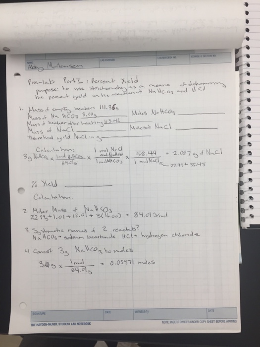 Solved Stoichiometry Part I: Percent Yield Purpose: To make | Chegg.com