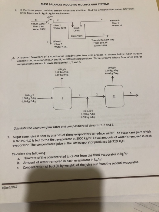 Solved MASS BALANCES INVOLVING MULTIPLE UNIT SYSTEMS 1. an | Chegg.com