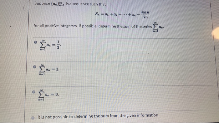 Solved Suppose (a) is a sequence such that sin 2n for all | Chegg.com