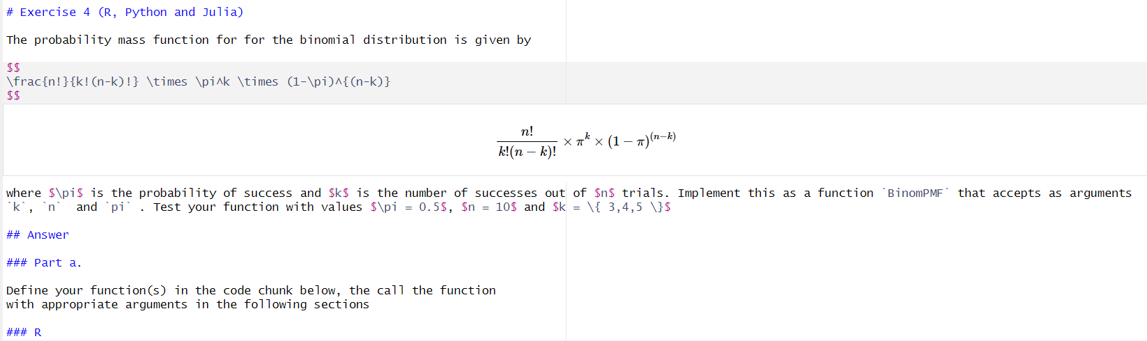 Solved k!(n−k)!n!×πk×(1−π)(n−k) where $\pi$ is the | Chegg.com