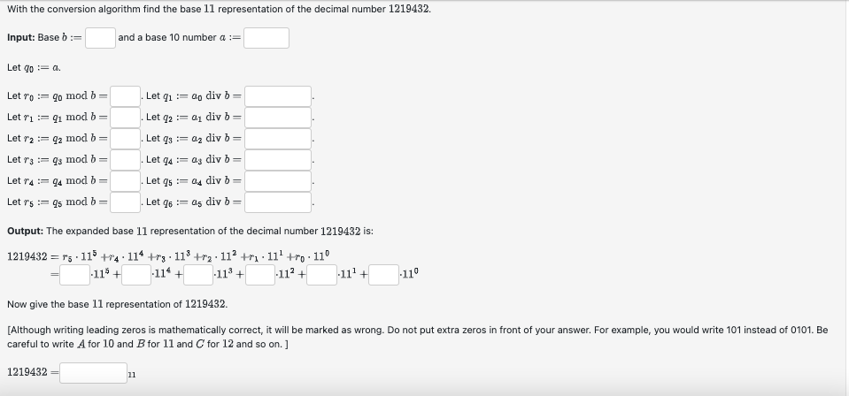 Solved With the conversion algorithm find the base 11 | Chegg.com