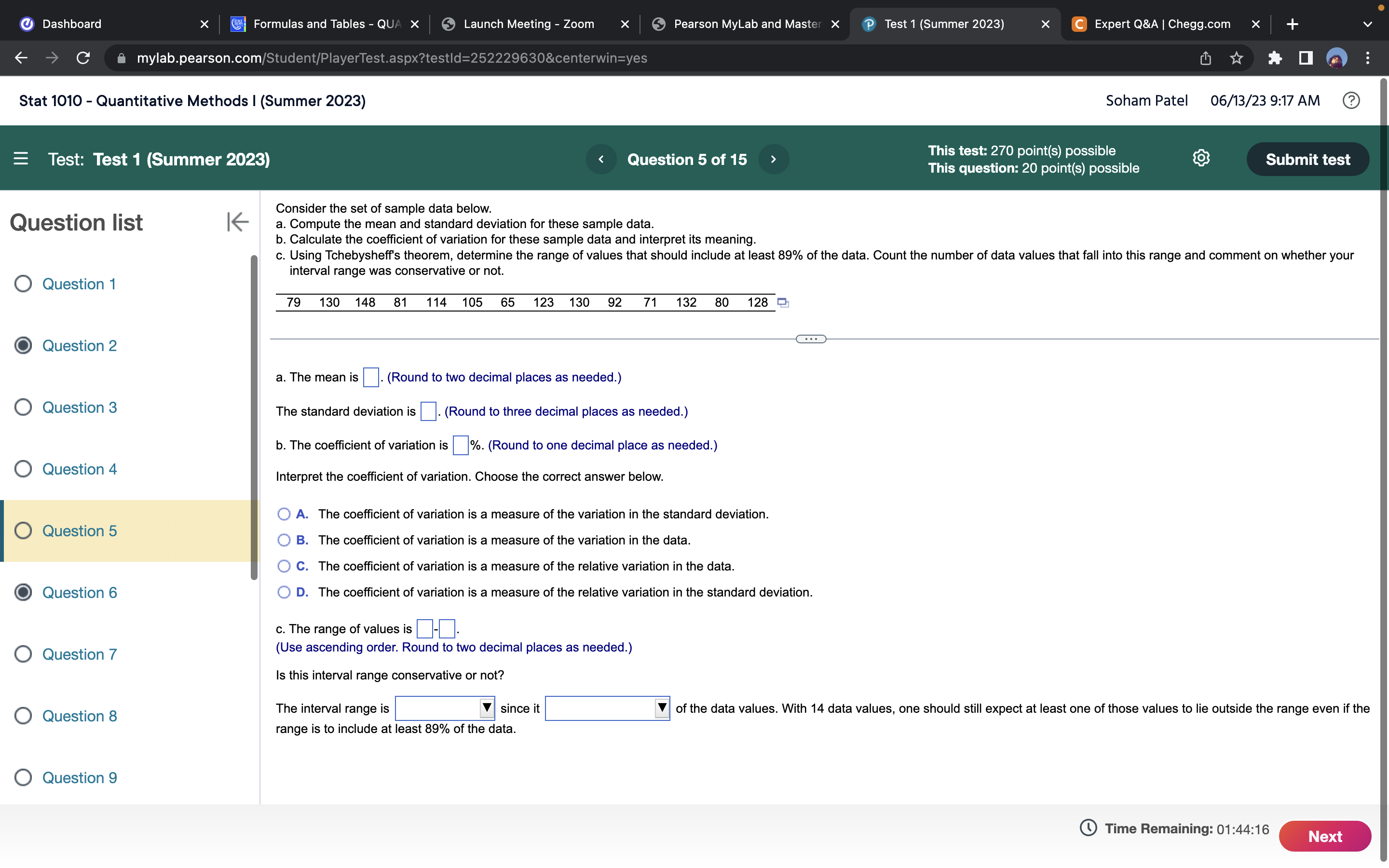 Solved lestion list Consider the set of sample data below. | Chegg.com