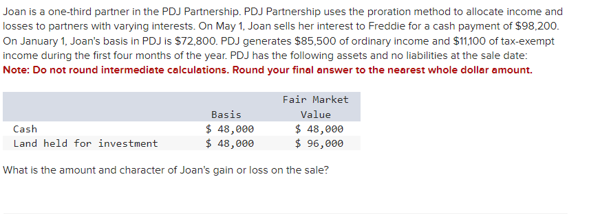 Solved Joan is a one-third partner in the PDJ Partnership. | Chegg.com