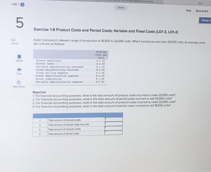 Solved HW1 Saved Help Save&Exit 5 Check m Exercise 1-8 | Chegg.com