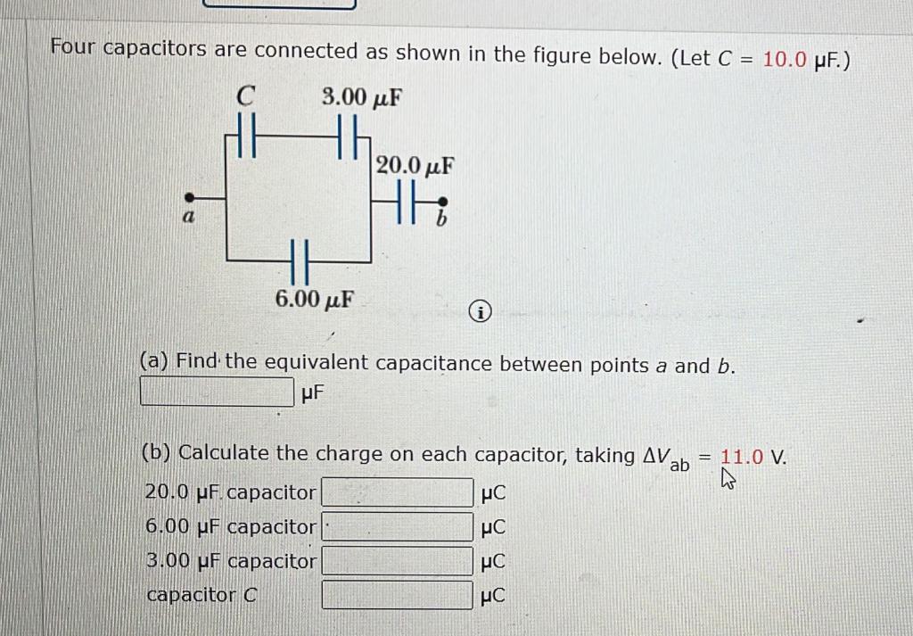 Solved Four capacitors are connected as shown in the figure | Chegg.com
