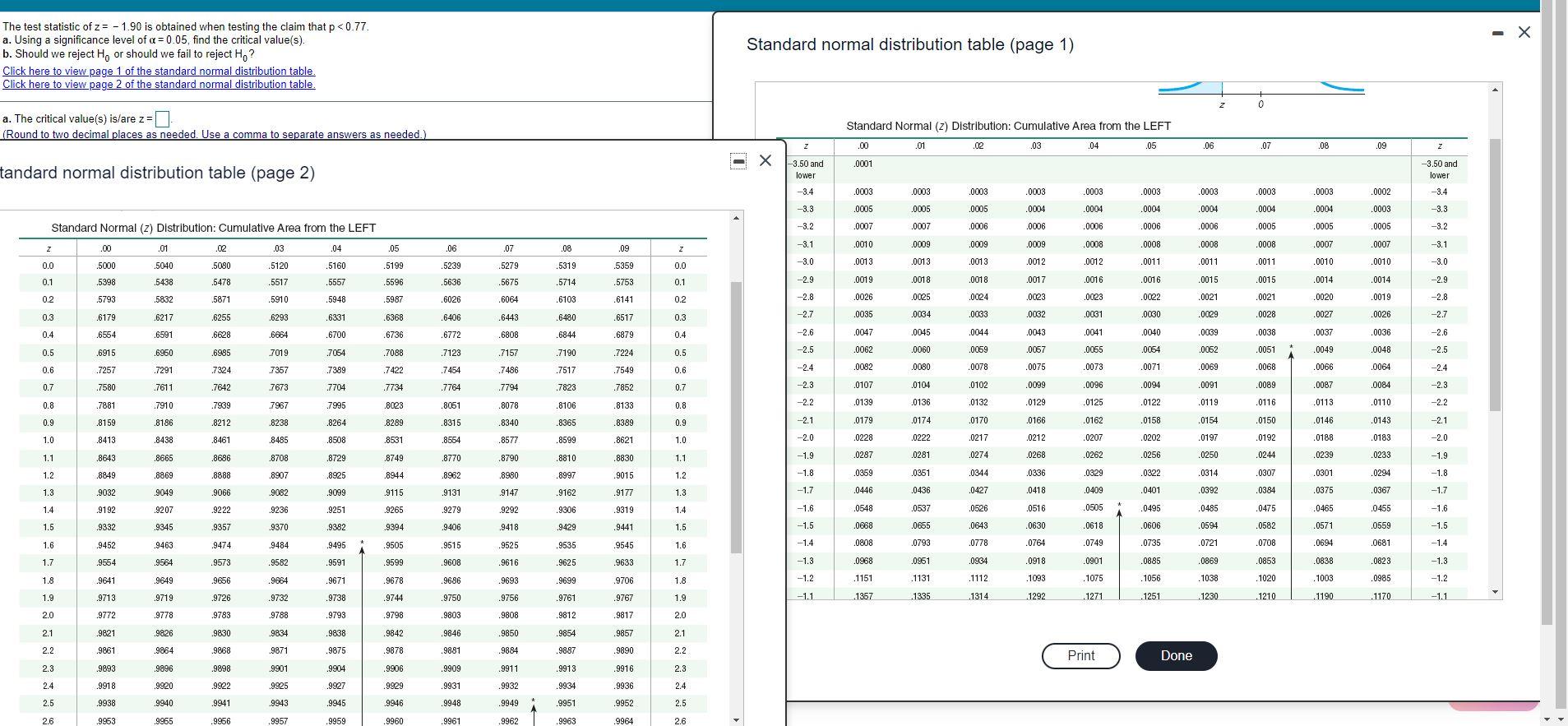 Solved - X Standard normal distribution table (page 1) The | Chegg.com