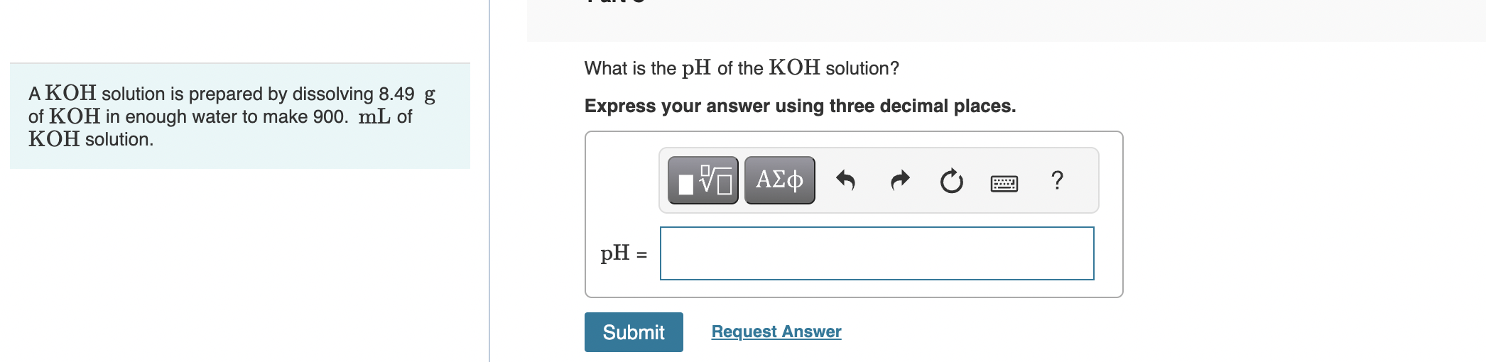 Solved What is the pH of the KOH solution? A KOH solution is | Chegg.com | Chegg.com