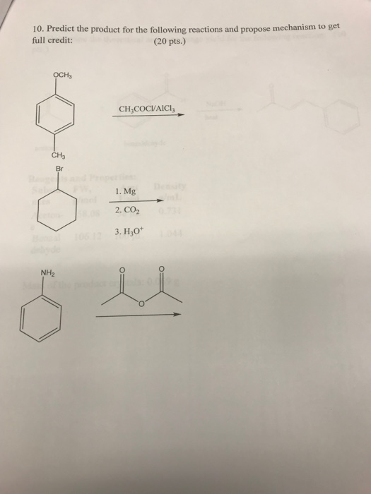 Solved 10. Predict the product for the following reactions | Chegg.com