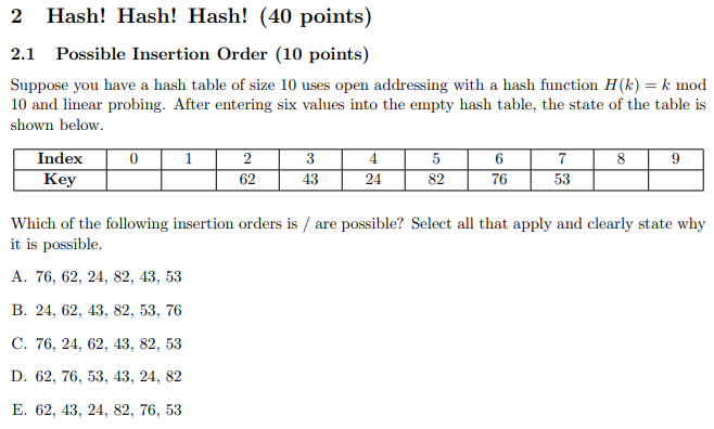 Solved 2 Hash! Hash! Hash! (40 points) 2.1 Possible | Chegg.com