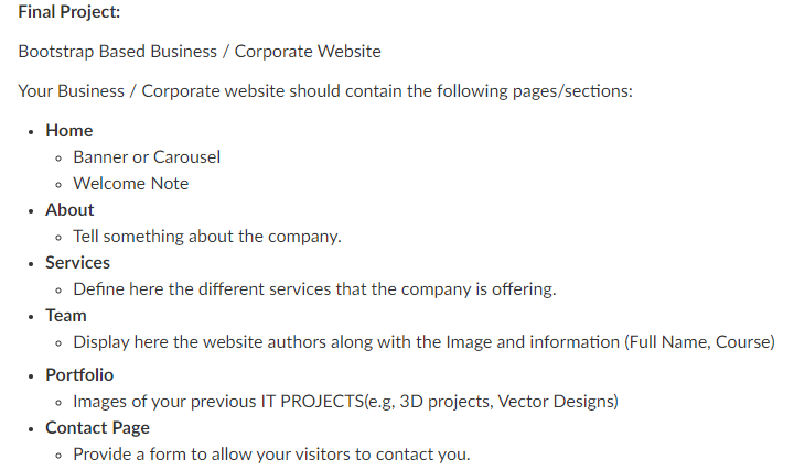 Solved Final Project: Bootstrap Based Business / Corporate | Chegg.com