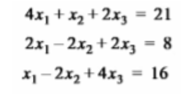 Solved 4x, + x2 + 2x3 = 21 2x1 - 2x2 + 2xy = 8 x1 - 2x2 + | Chegg.com