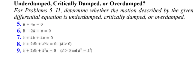 Solved Underdamped, Critically Damped, or Overdamped? For | Chegg.com