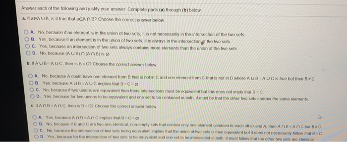 Solved Answer each of the following and justify your answer. | Chegg.com