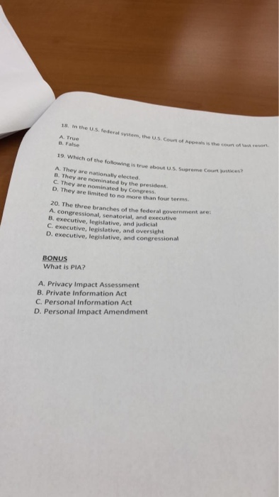 Solved 18. in the U.S. federal A. True B False system, the | Chegg.com