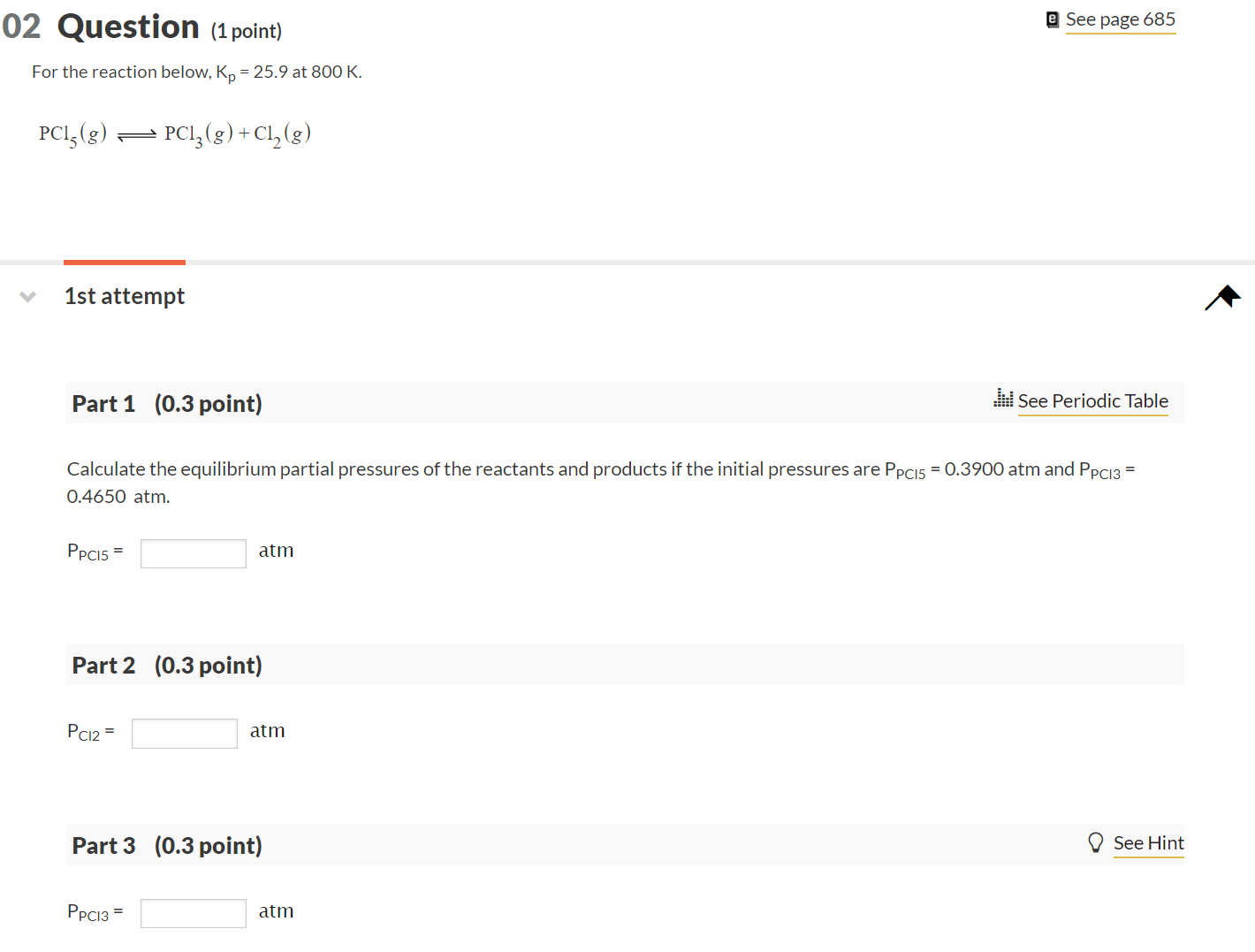 Solved 02 Question (1 point) ㄹ See page 68 For the reaction | Chegg.com