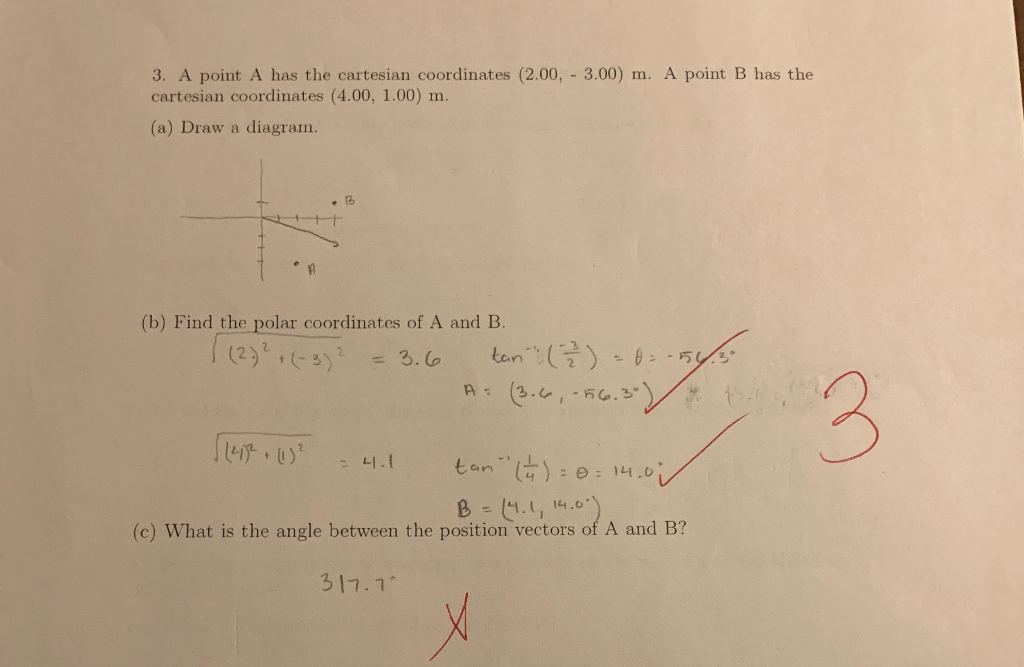 Solved 3. A point A has the cartesian coordinates (2.00,- | Chegg.com