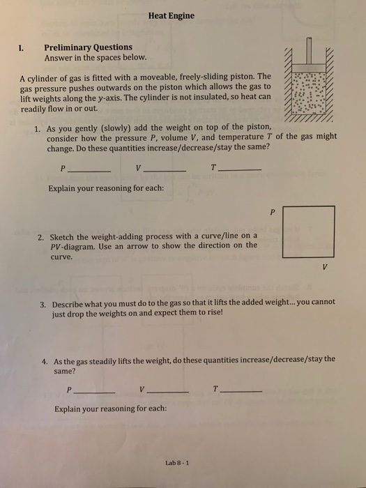 Solved Heat Engine I. Preliminary Questions Answer in the | Chegg.com