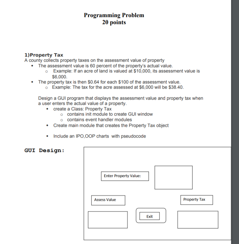 Solved Programming Problem 20 points 1) Property Tax A | Chegg.com