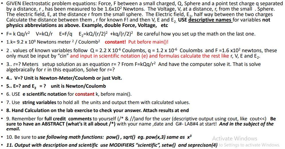 Solved GIVEN Electrostatic problem equations: Force, F | Chegg.com