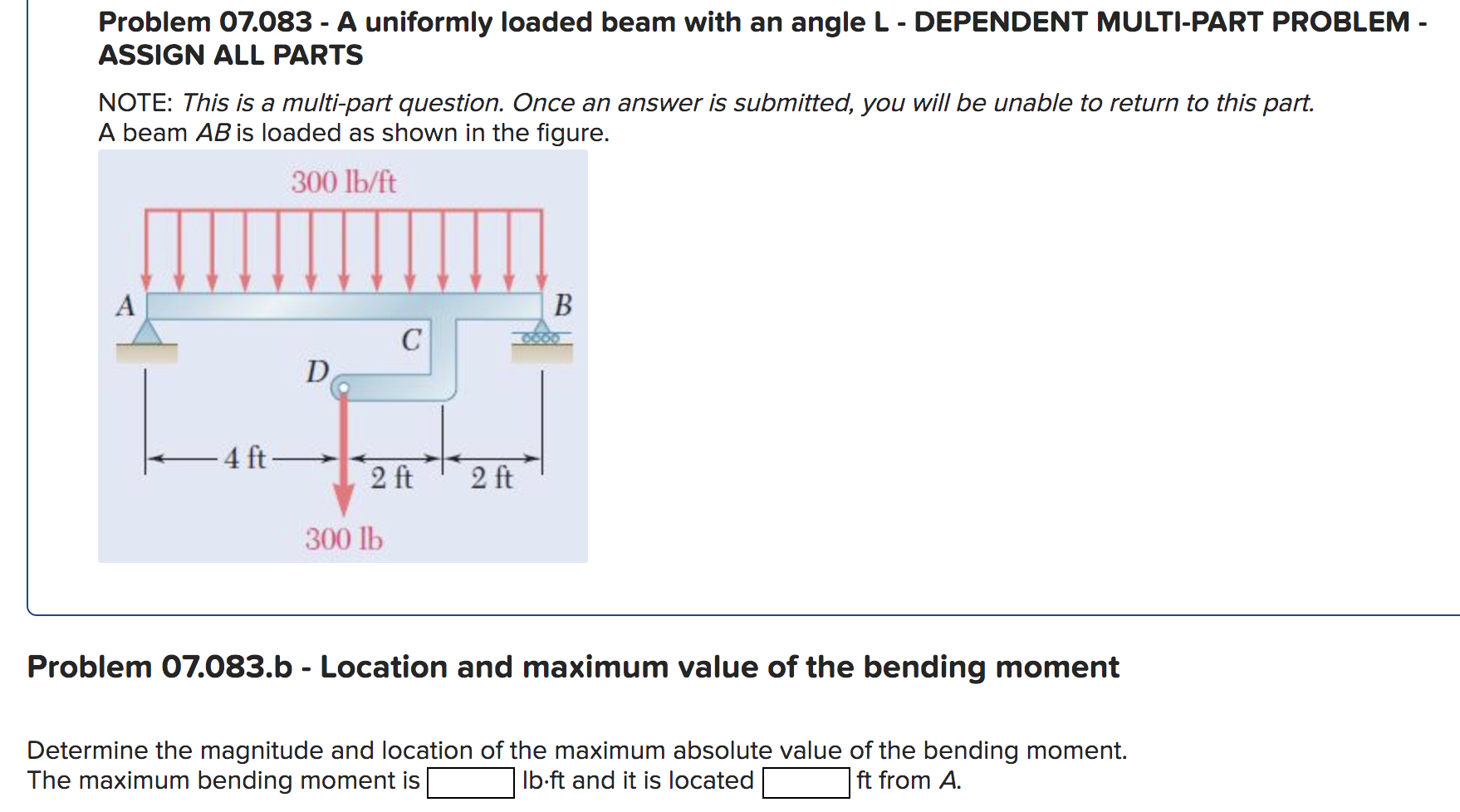 Solved Problem 07.083 - A uniformly loaded beam with an | Chegg.com