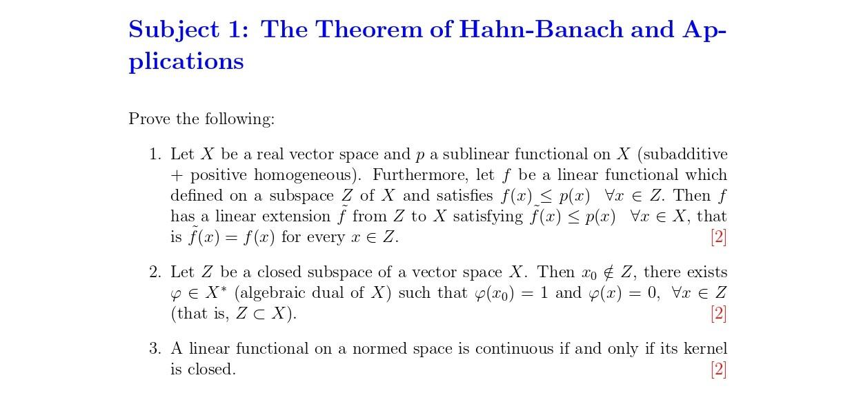 Solved Subject 1: The Theorem of Hahn-Banach and Ap- | Chegg.com