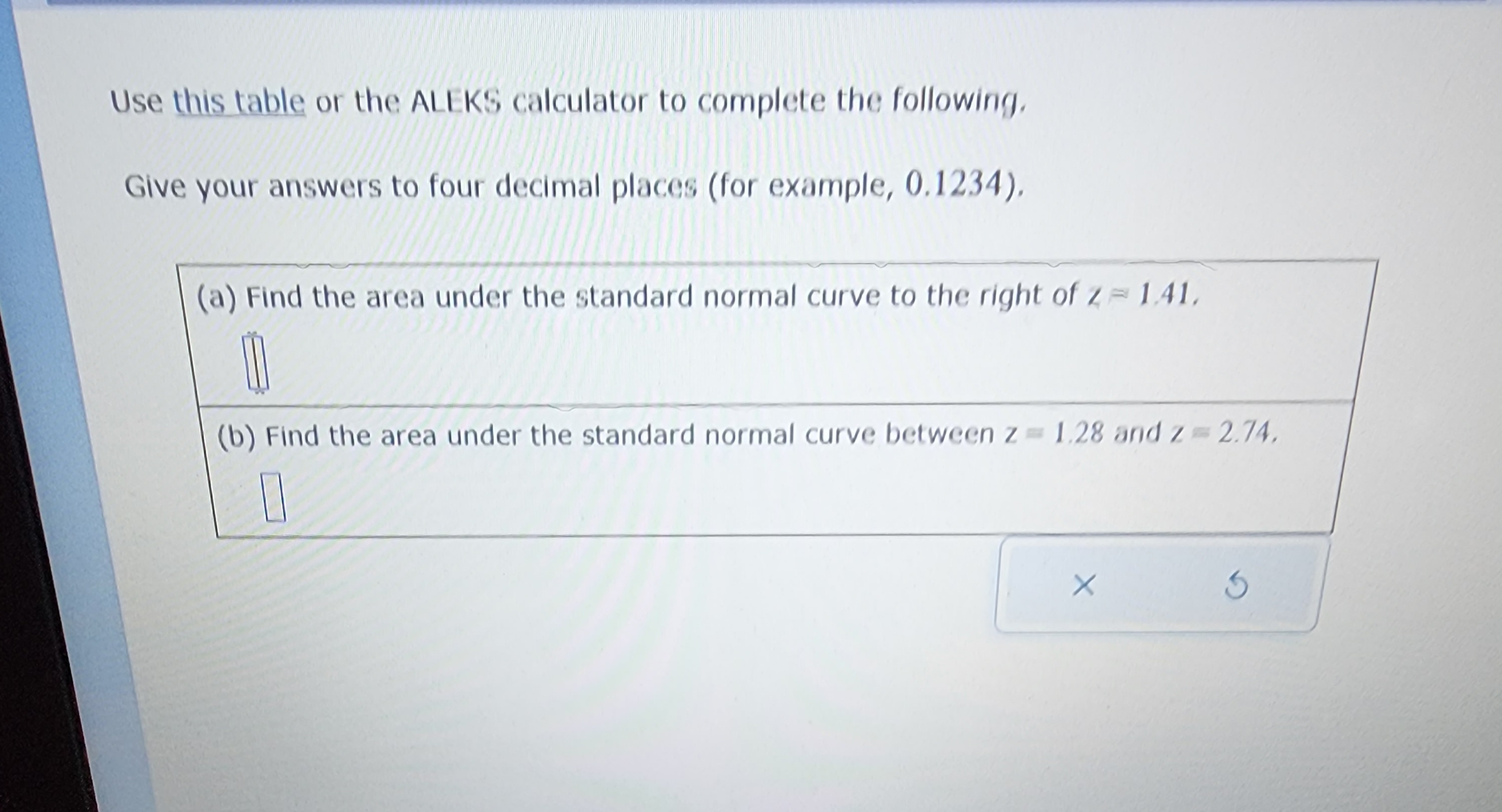Solved Use this table or the ALEKS calculator to complete | Chegg.com