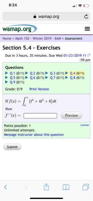 Solved 8:24 wamap.org wamap.org Home > Math 152 - Winter | Chegg.com