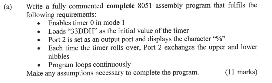 Solved (a) Write a fully commented complete 8051 assembly | Chegg.com