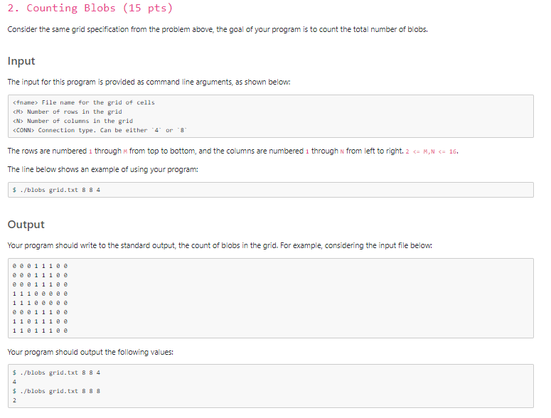 2. Counting Blobs (15 pts) Consider the same grid | Chegg.com