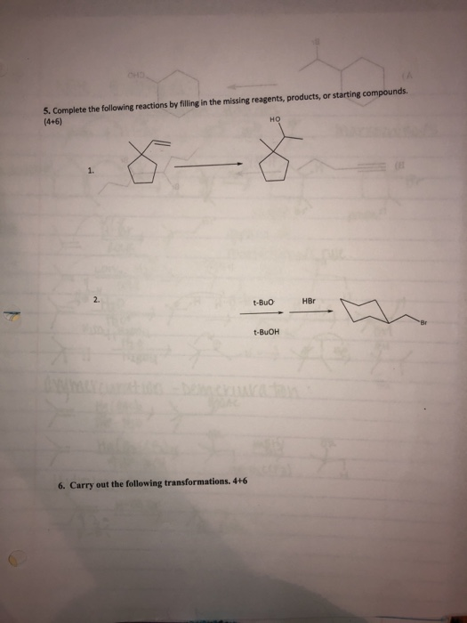 Solved complete Be following reactions by filling in the | Chegg.com